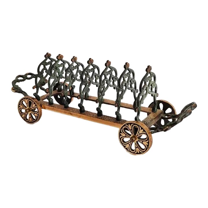 Vintage 1970s Brass and Green Metal Rolling Letter Rack | Chairish