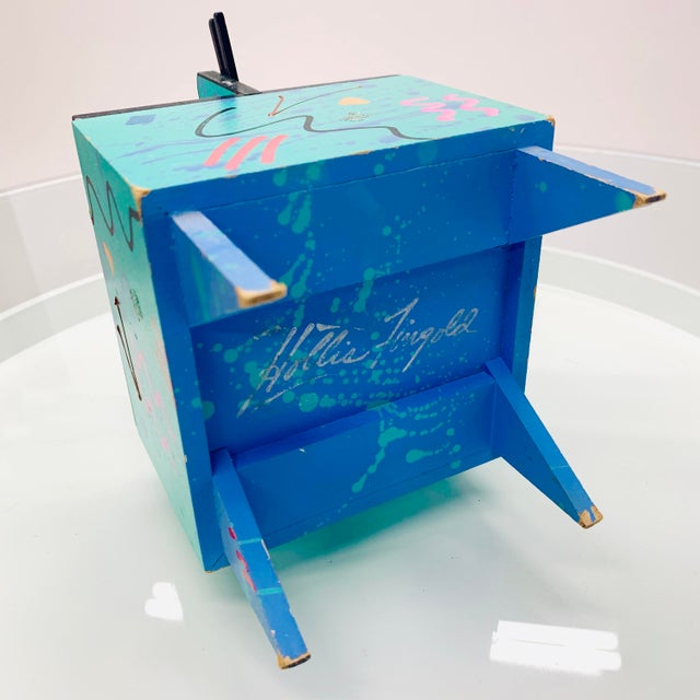 1980s Hollis Fingold Blue Memphis Style Cube Jewelry Box | Chairish