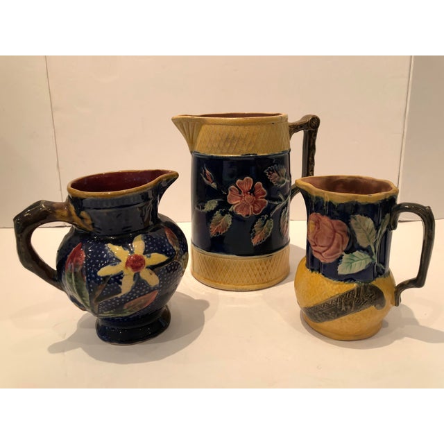 Antique Blue and Yellow Majolica Pitcher | Chairish