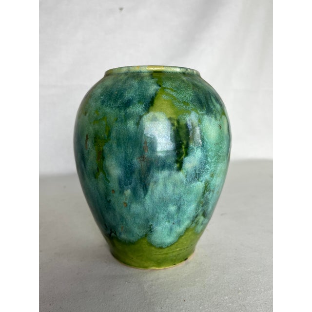 1970s Turquoise and Yellow Green Studio Ceramic Vase | Chairish