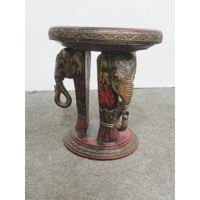 Asian Style Carved & Painted Elephant Stool | Chairish