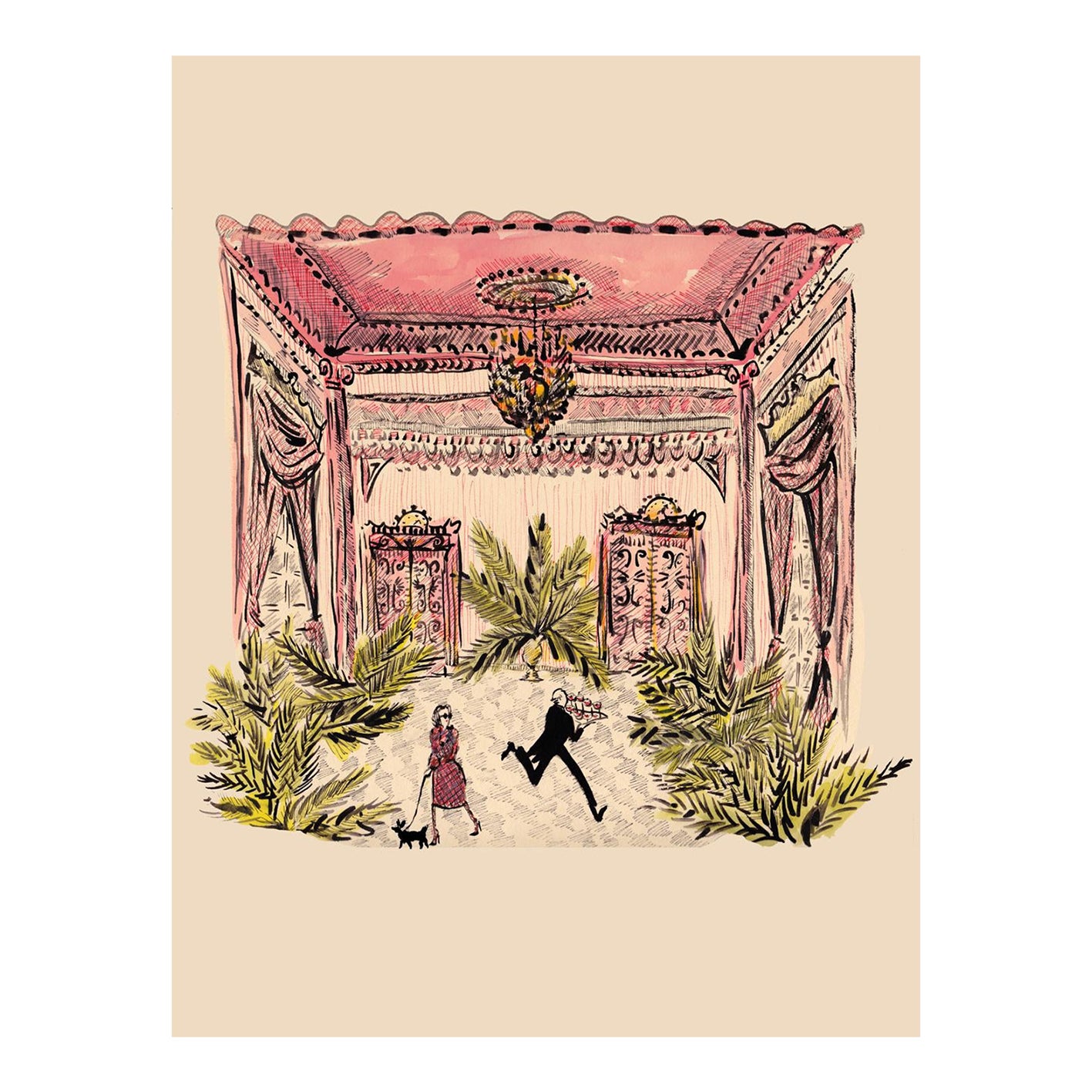 "Hotel Lobby With Rushing Waiter" Contemporary Original Whimsical ...