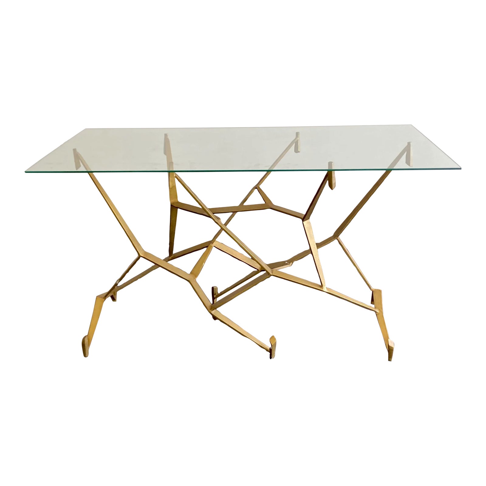 Geometric Gold Angles Glass Top Console Table by Made Goods | Chairish