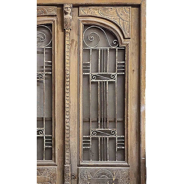 1920s Art Deco Carved Wood and Wrought Iron Entry Doors | Chairish