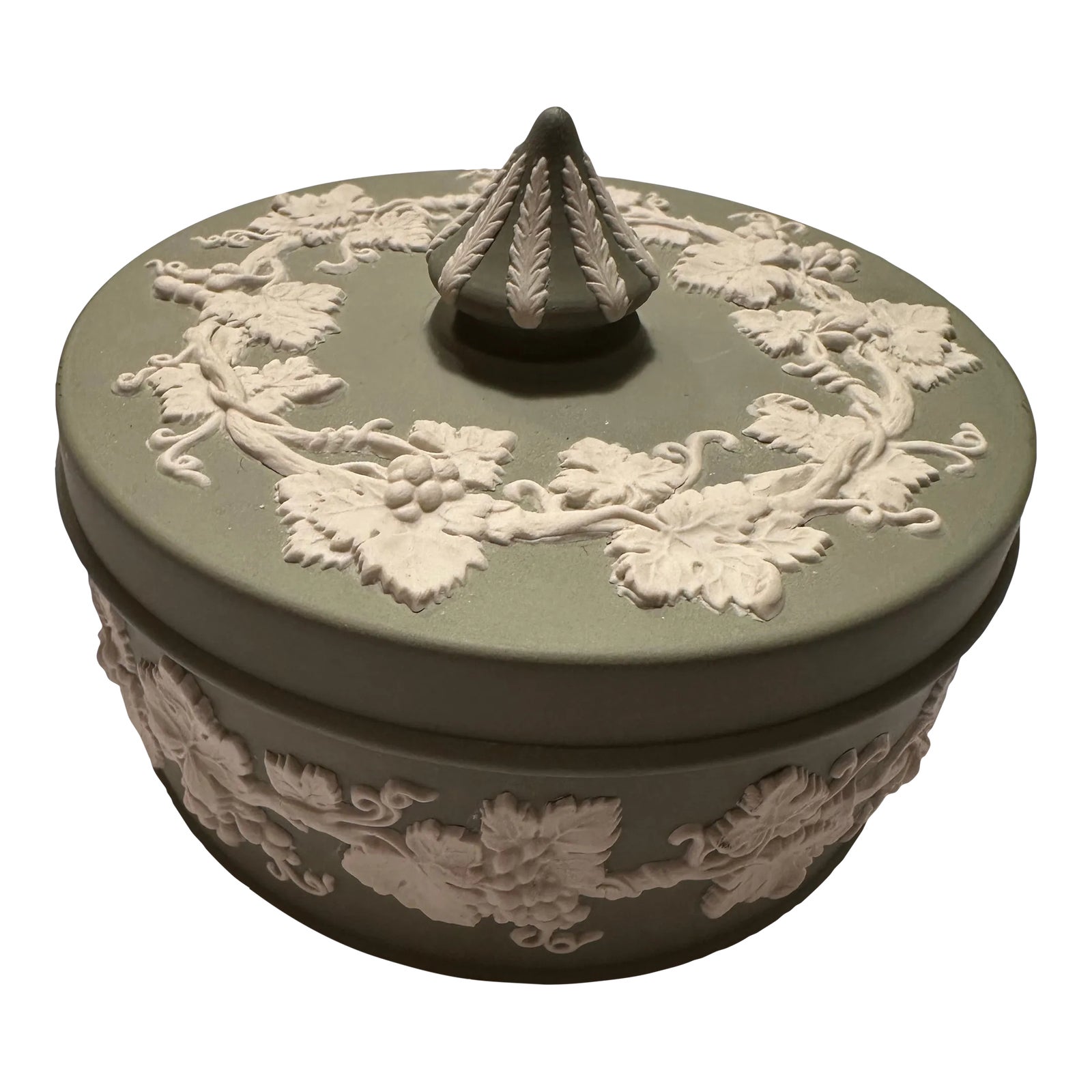 1950s Vintage British Bone China Wedgewood Box in Jasper Green With ...
