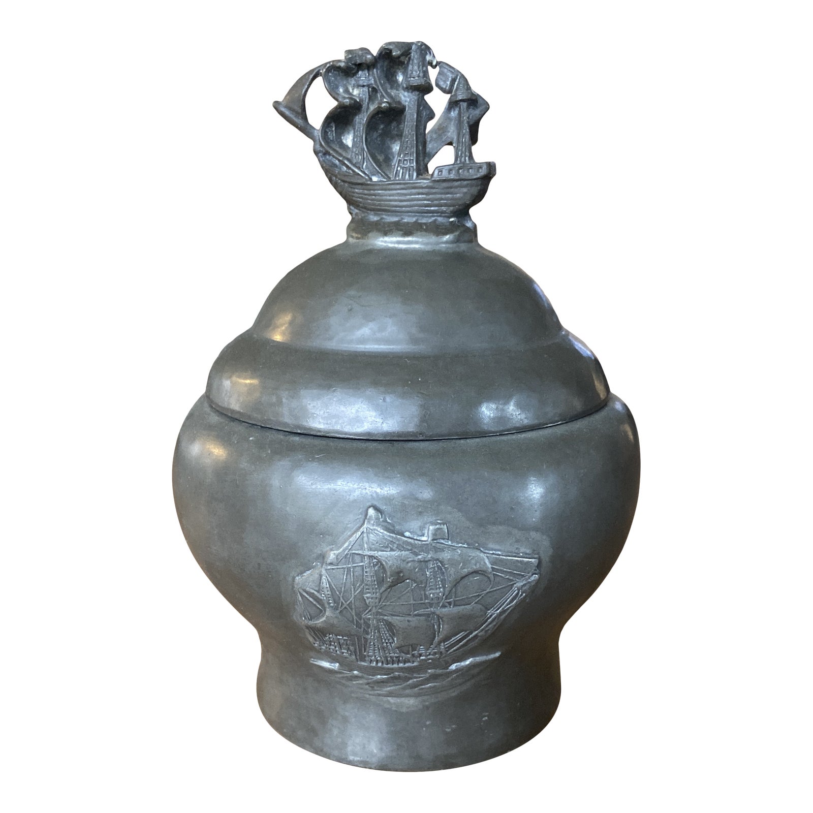 Vintage Dragsted Pewter Clipper Ship Jar | Chairish