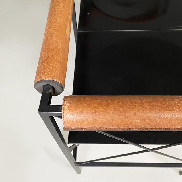 Italian Modern Black Metal and Brown Leather Benches, 1980s, Set of 2 ...