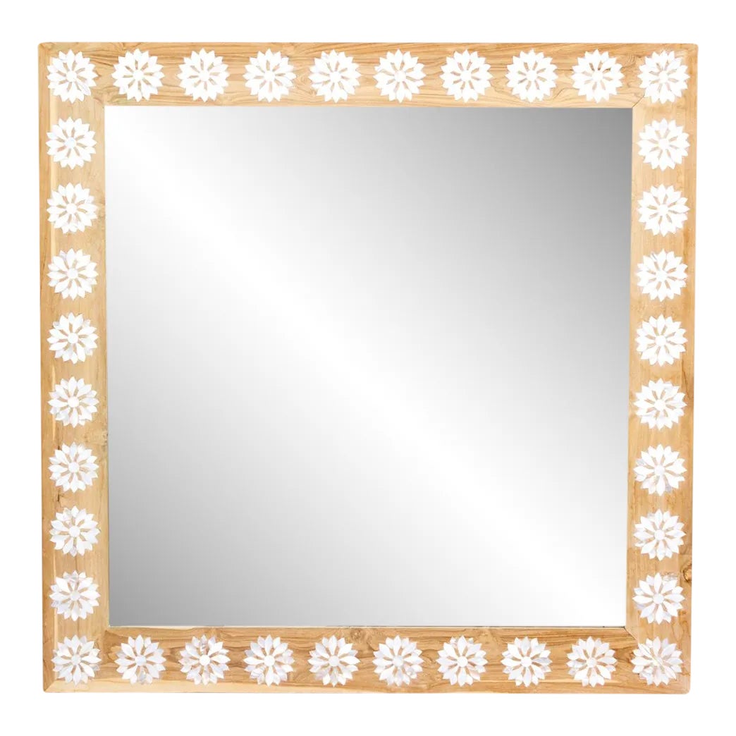 Square Bleached Blossom Mother of Pearl Inlay Mirror | Chairish