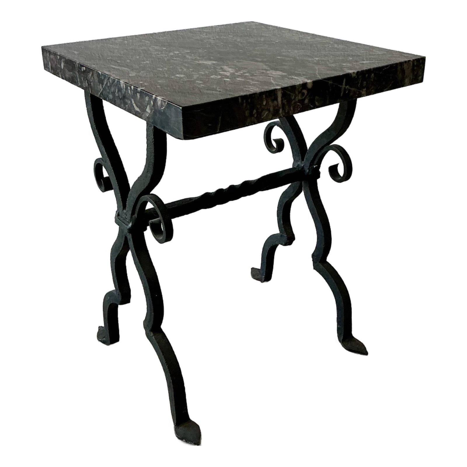 Antique Spanish Marble Top Wrought Iron Side Table. | Chairish