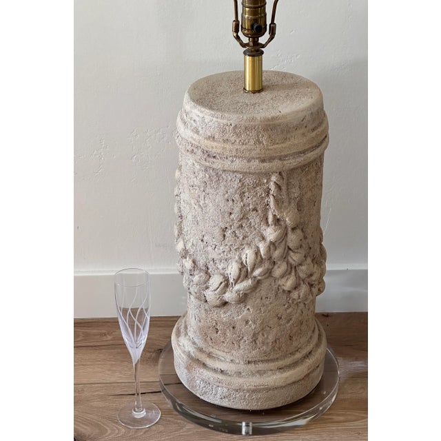 Stone Architectural Column Lamps With Lucite Base | Chairish