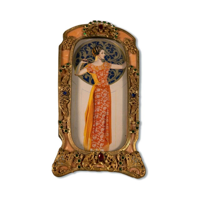 Antique Art Nouveau Deco Vanity Makeup Set Ornate Bronze Inlaid Colored ...