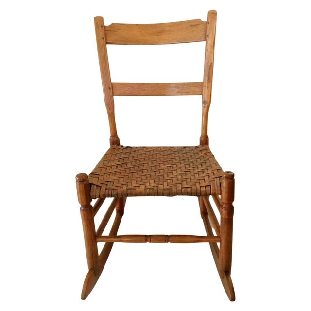 Antique Late 19th Shaker Armless Rocking Chair With Splint Weaving ...