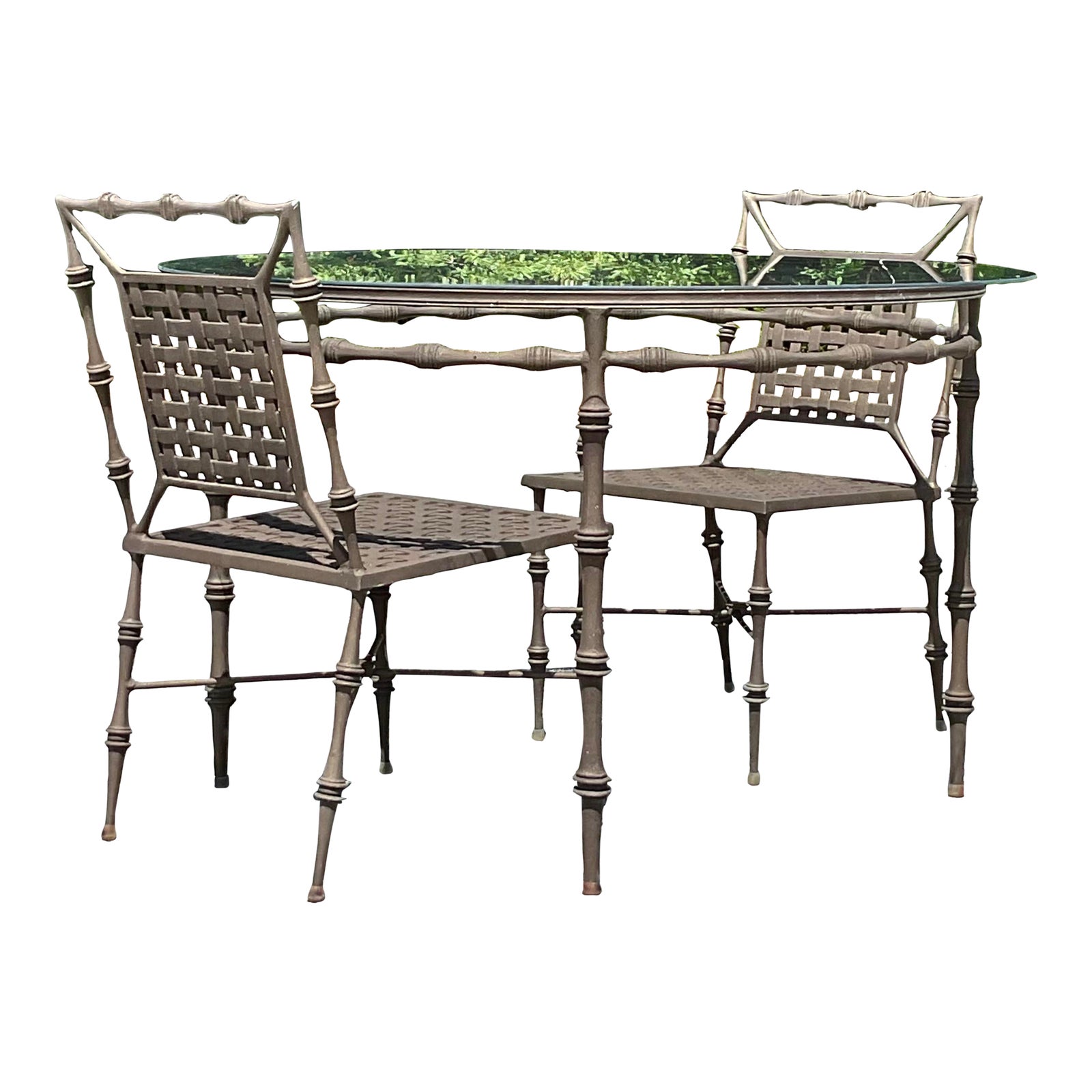 Vintage Coastal Aluminum Faux Bamboo Outdoor Dining Set After Phyllis ...