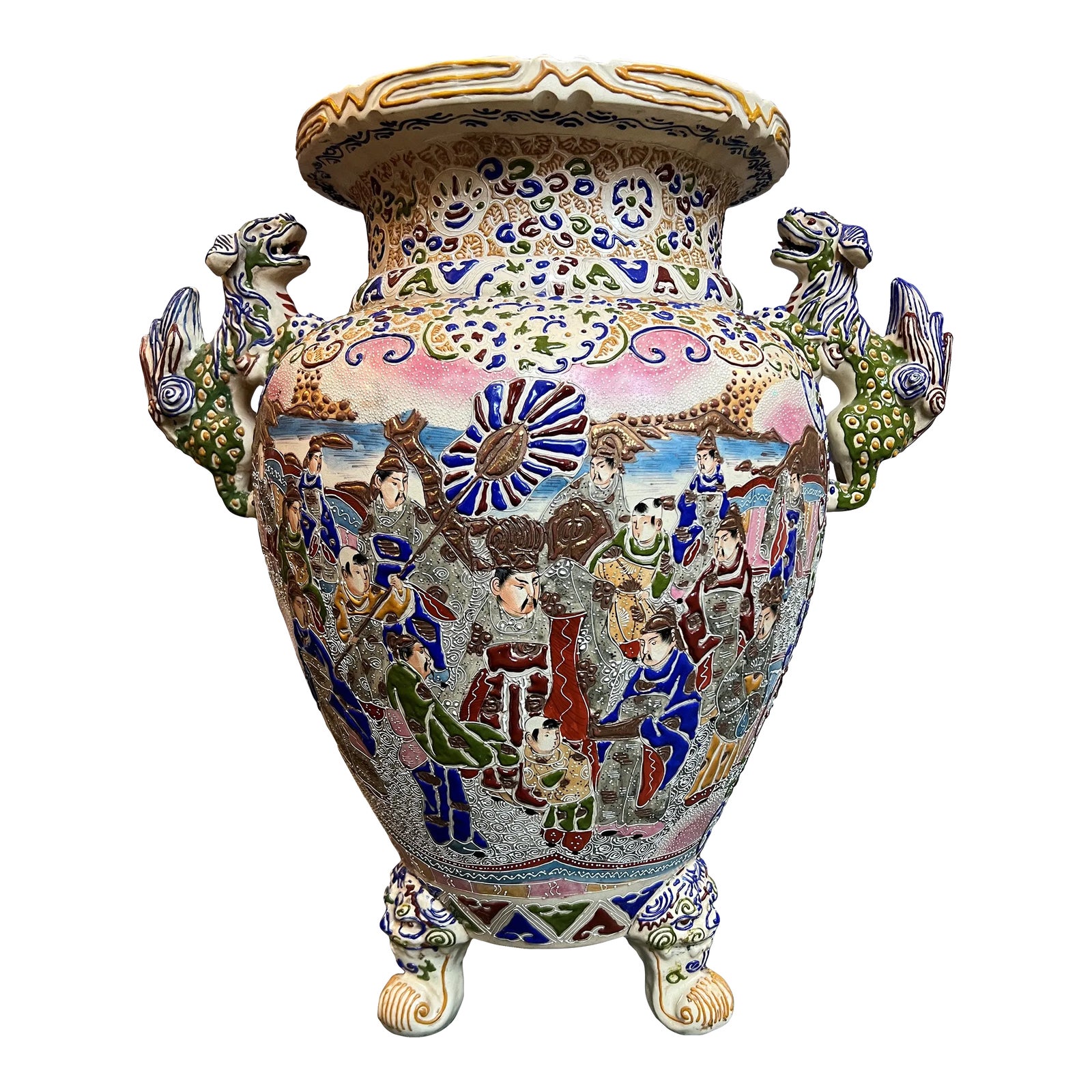 Japanese Meiji Period Moriage Satsuma Floor Vase | Chairish