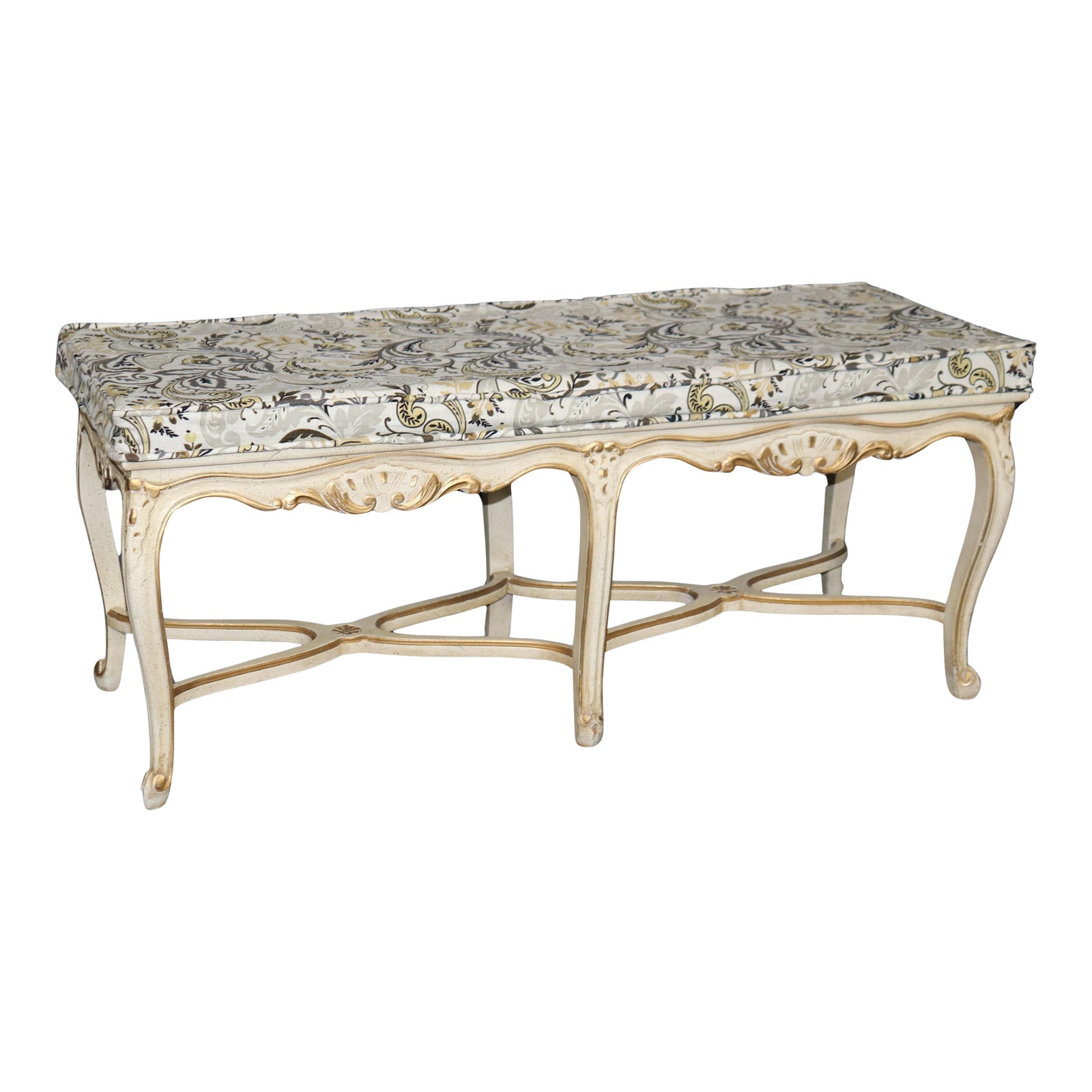 White and Gold Paint Decorated Cane French Louis XV Style Six Leg ...