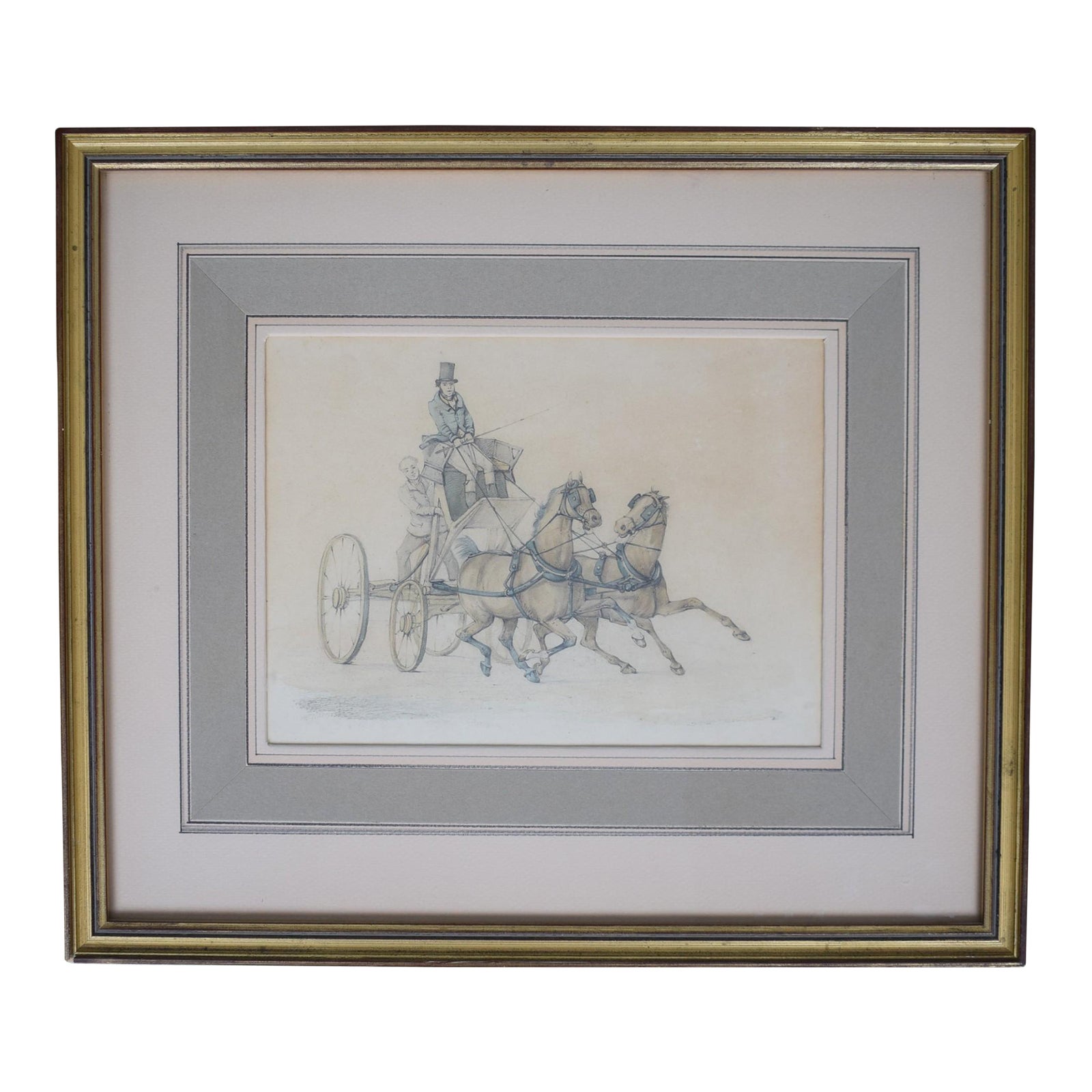 Driving a Pair in a Horse-Breakers Skeleton Brake 18th C. Watercolour ...