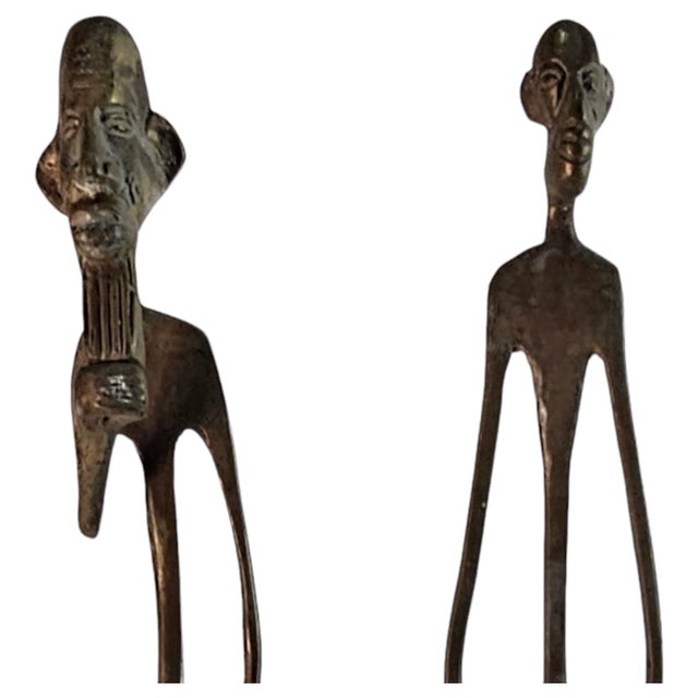 Elongated African Tribal Brass Bronze Statues Set of 6 | Chairish
