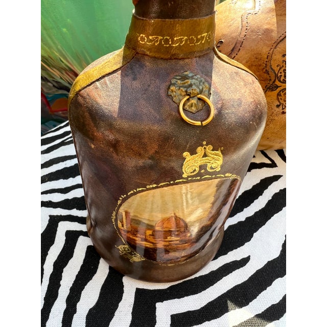 Vintage Authentic Italian Hand Tooled Leather Wrapped Bottles- Set of 2 ...