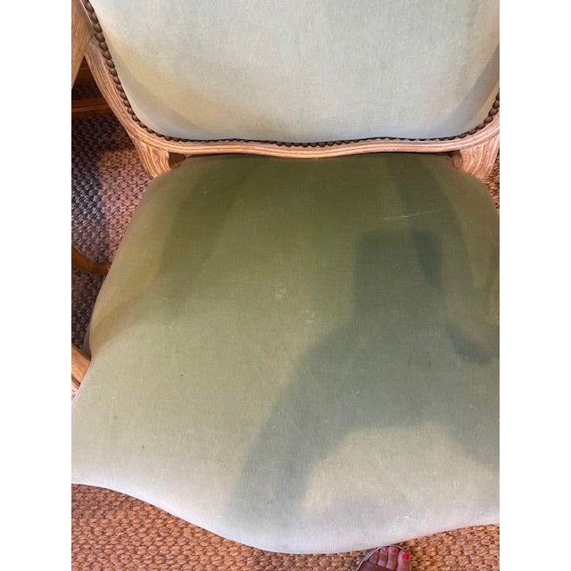 Green Velvet Louis XV Style Arm Chairs - a Pair | Chairish