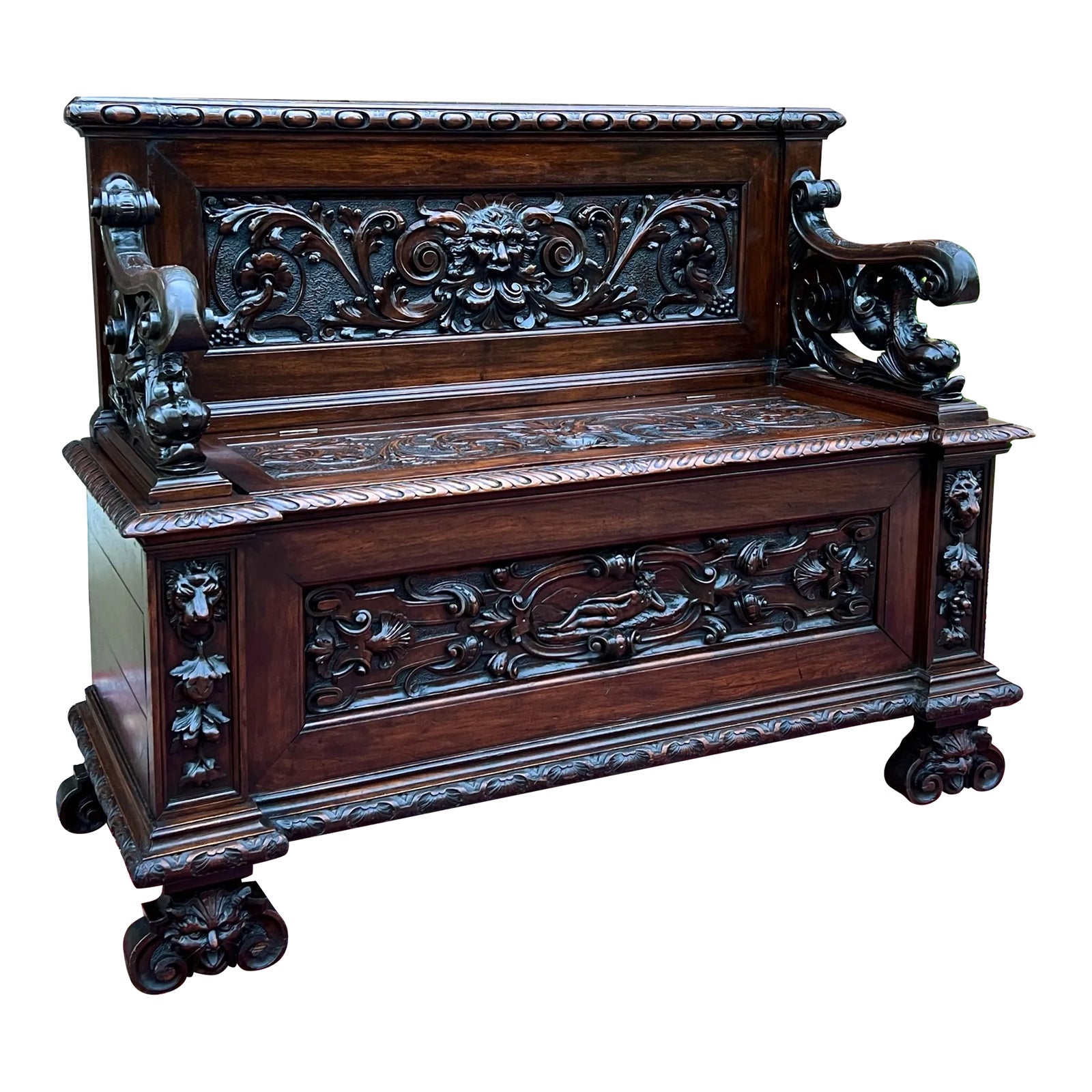 Antique Italian Bench Settee Entry Hall Bench Renaissance Revival ...