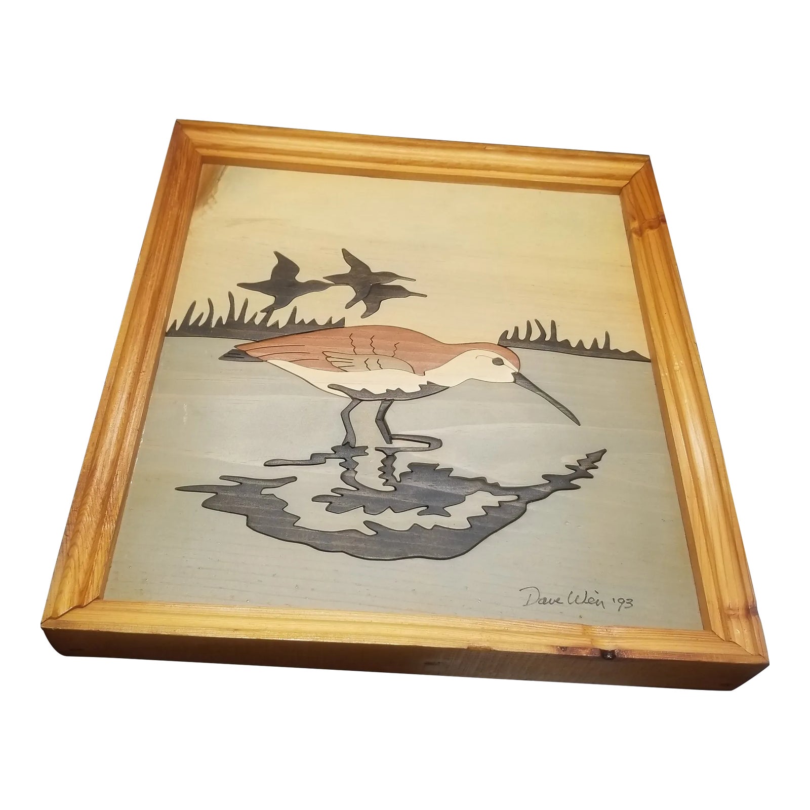 1993 Vintage Wood Inlay Marquetry Handcrafted Picture of "Sandpiper and ...