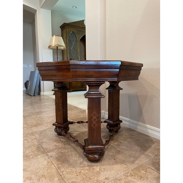 1980s Italian Inlaid Wood Accent Table With Iron Legs | Chairish