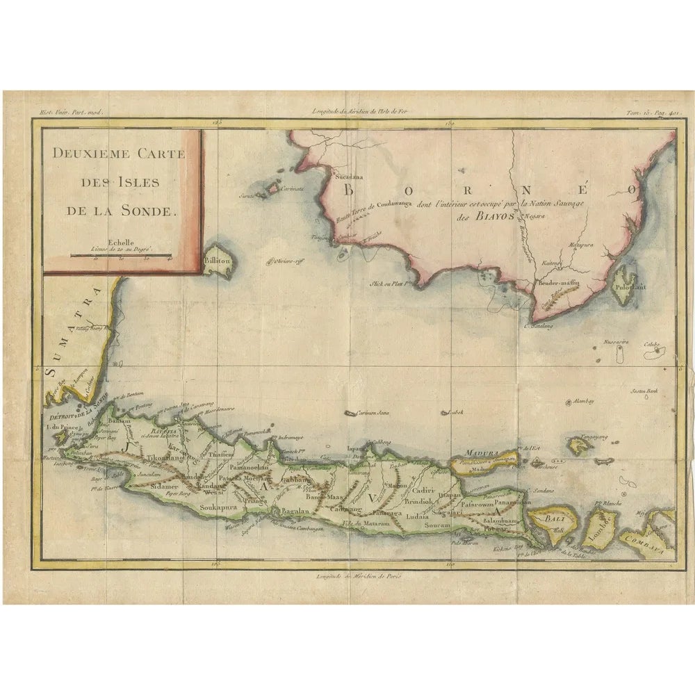 French Map of Java and Bali with Borneo Coast | Chairish