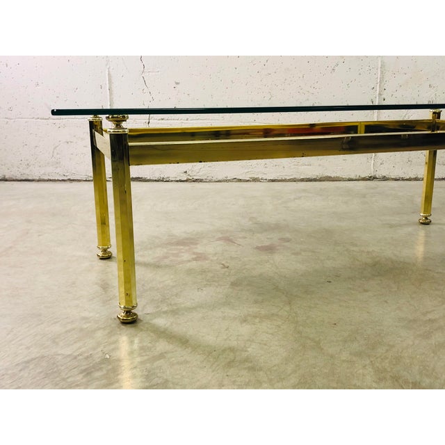 Vintage Rectangular Brass & Glass Top Coffee Table | Chairish