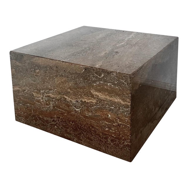 1970s Vintage Italian Walnut Travertine Block Coffee Table | Chairish