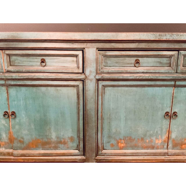 Modern Rustic Teal Sideboard | Chairish