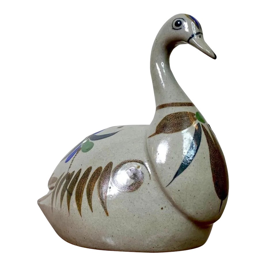 Vintage Glazed Earthenware Goose | Chairish
