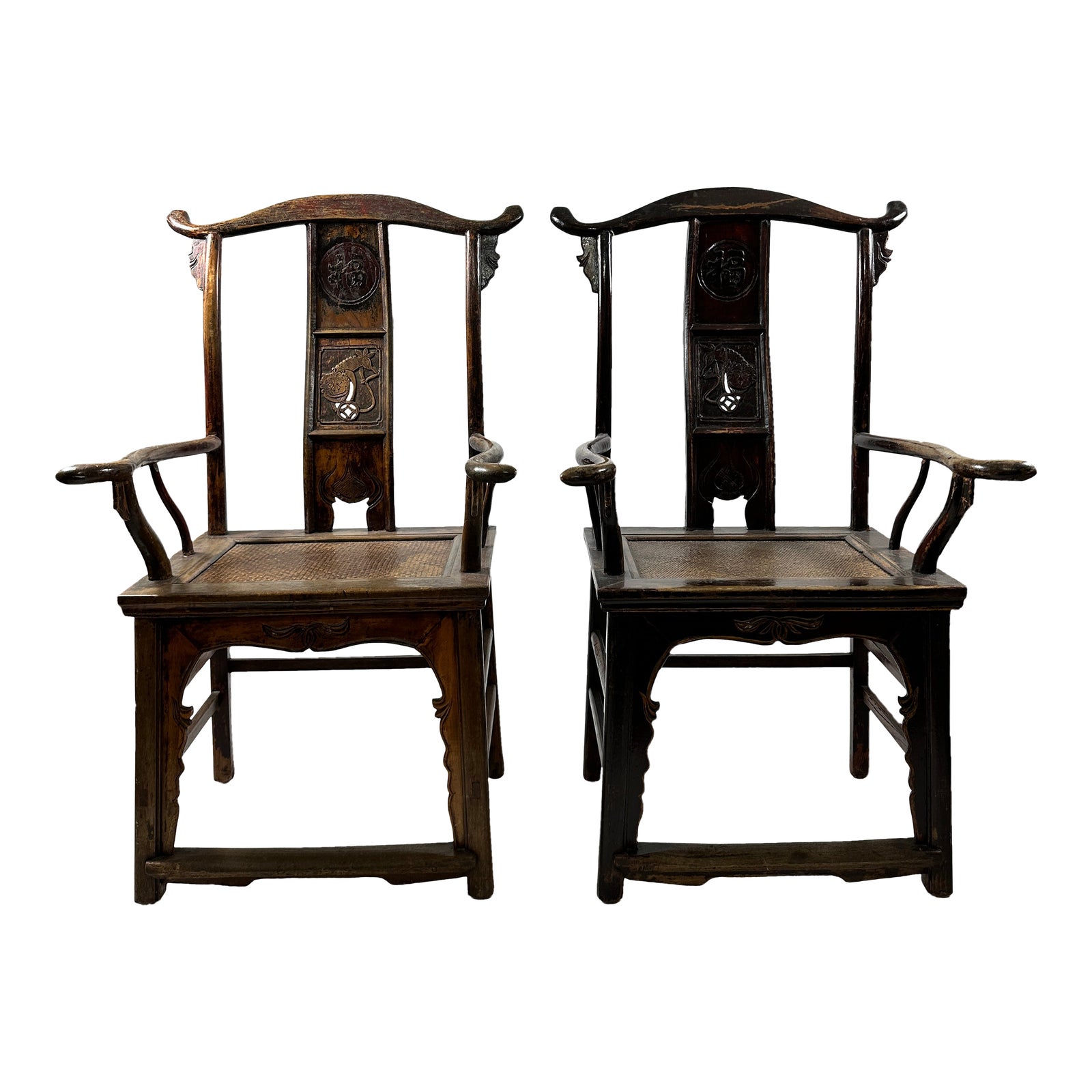 19th C Chinese High Yoke Back Chairs- a Pair | Chairish