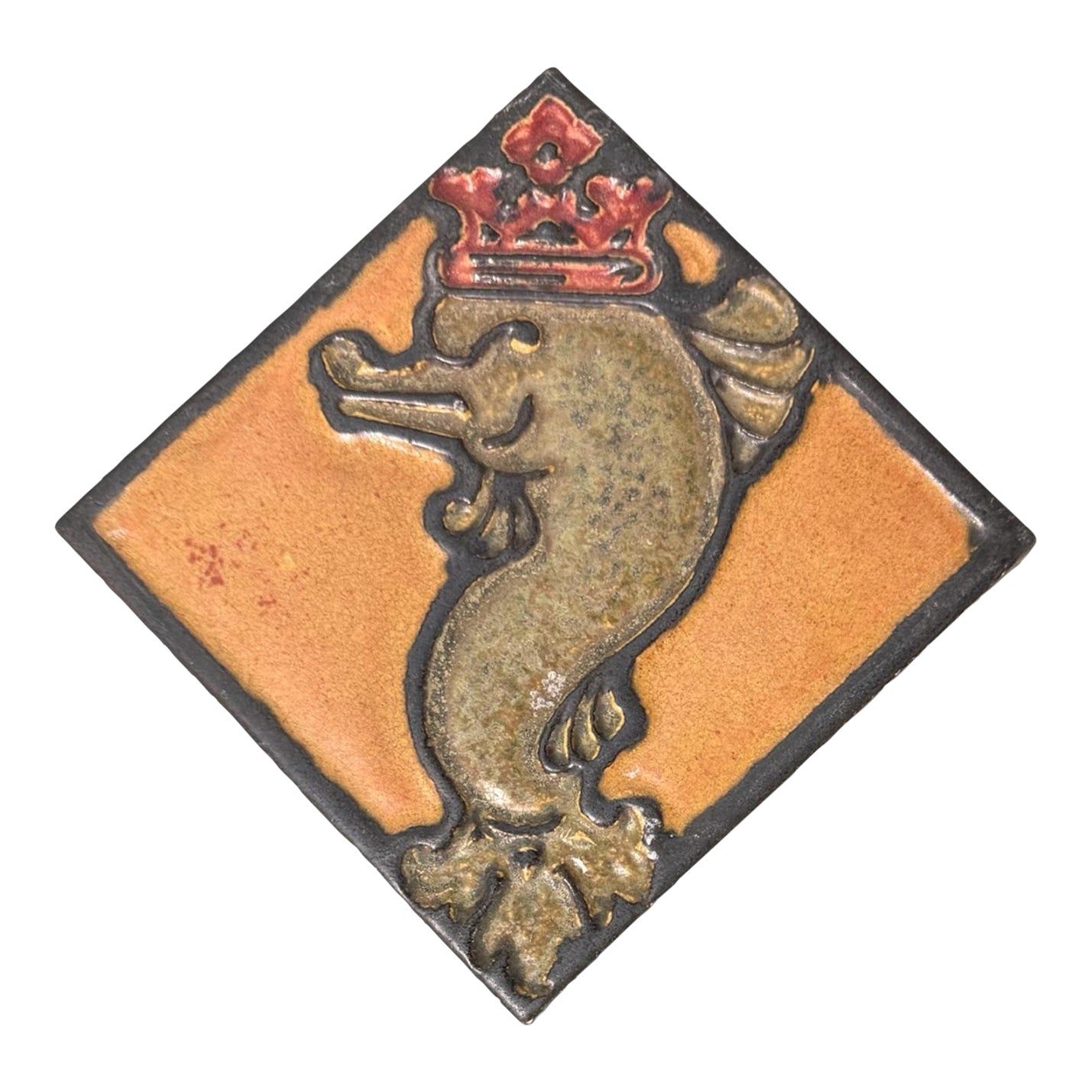 Vintage Mission Arts & Crafts Style Art Pottery Tile Dolphin With Crown ...