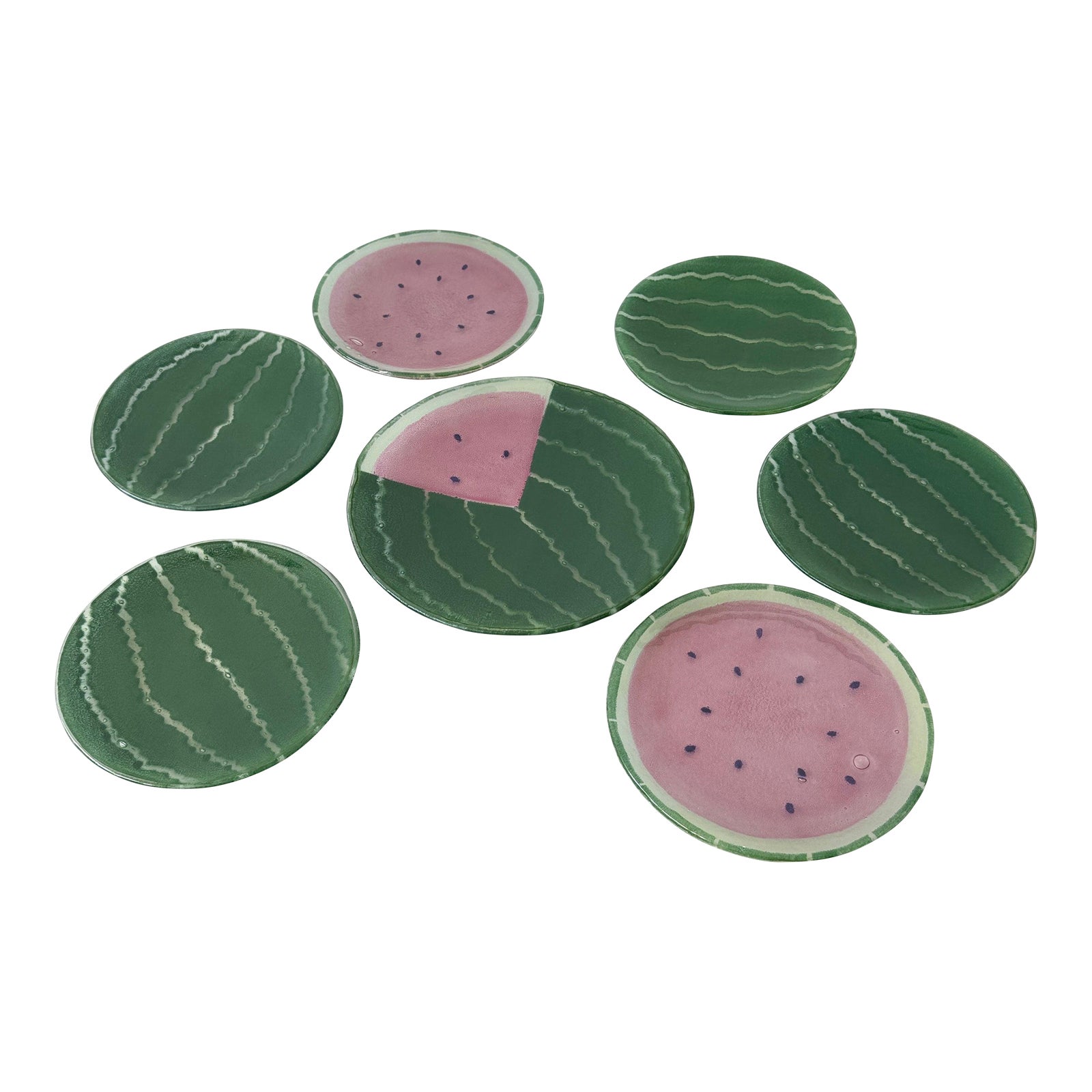 Late 20th Century Vintage Kathleen Eggert Fused Glass Watermelon Plates ...