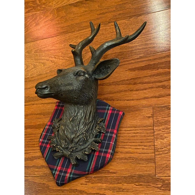 Contemporary Deer Buck Head 8 Point Antlers Wall Plaque on Plaid Fabric ...