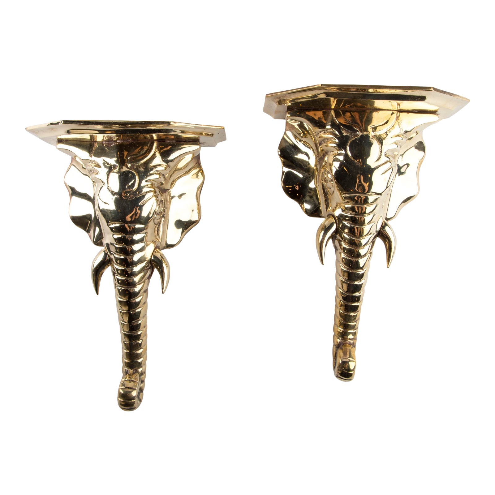Solid Brass Elephants Sconces/Mini Shelves | Chairish