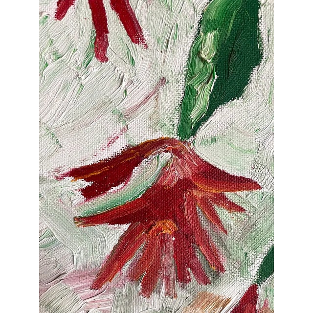 1970s Modern Red Flowers Still Life Oil Painting | Chairish