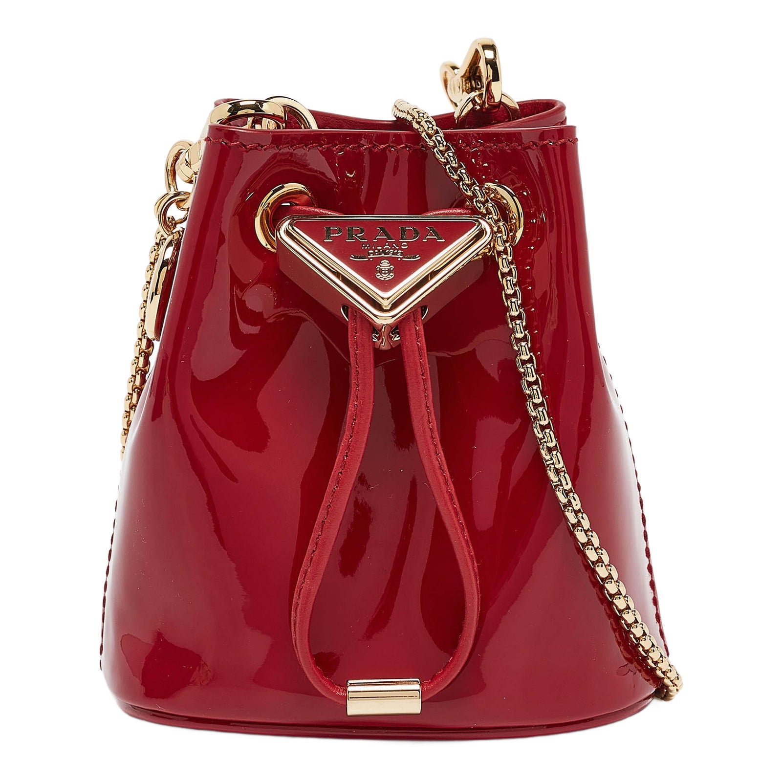 Prada Cherry Red Patent Leather Mini Chain Pouch | Chairish