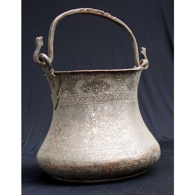 Large Vintage Engraved Islamic Tinned Bucket in Copper, 1920s | Chairish