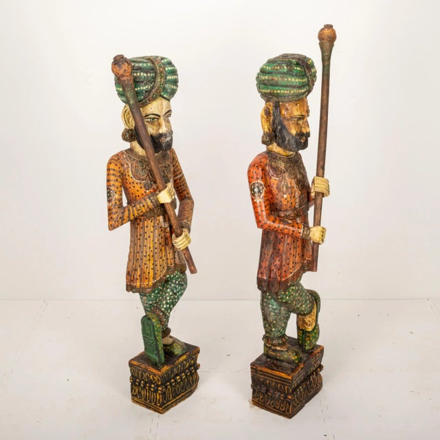 Antique Large Solid Wood Rajasthani Royal Guard Gatekeeper Figurines ...