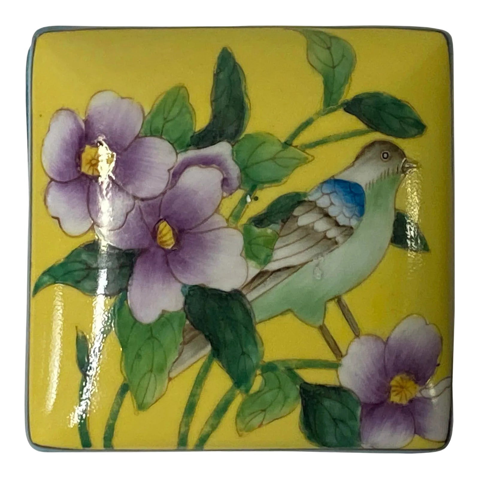 Contemporary Yellow Flower Painting Square Porcelain Box - Jewelry Box ...
