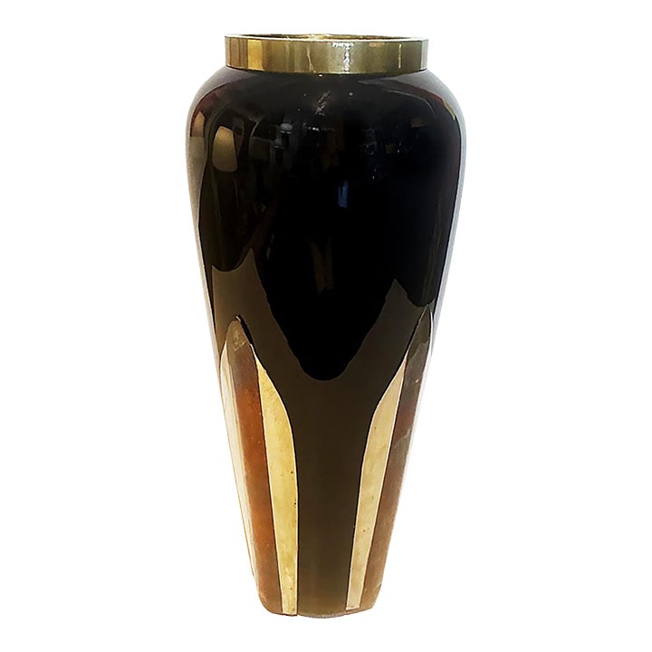 Late 20th Century Dara International Tall Italian Glass Vase, Brass ...