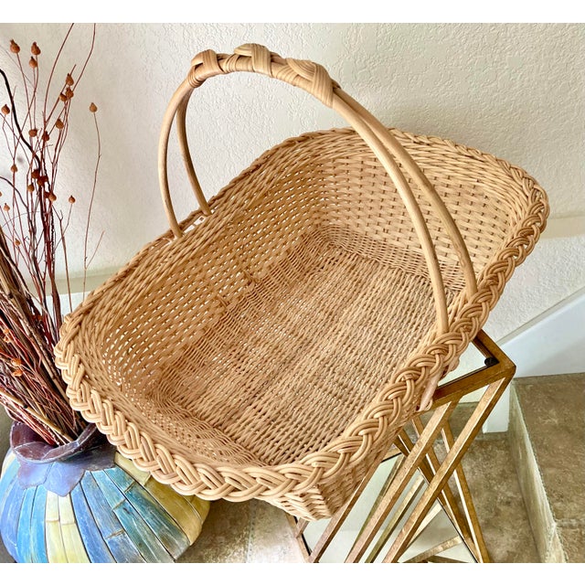 Late Mid-Century Extra-Large White Oak Splint Gathering Basket | Chairish