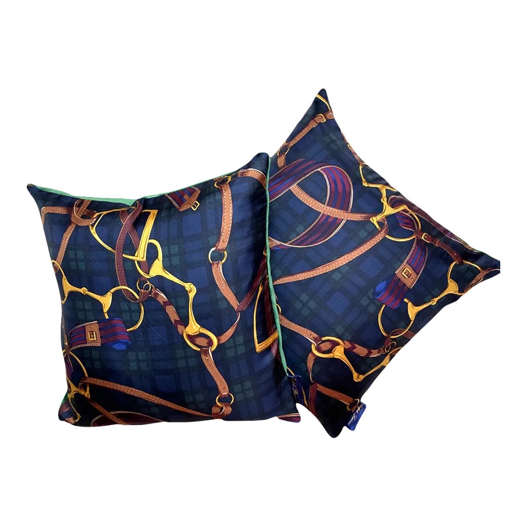 Ralph Lauren Equestrian Tartan Vintage Silk Scarf Pillows- a Pair ...