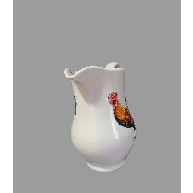 Vintage Bia Gordon Bleu Hand Painted Roosters Pitcher | Chairish