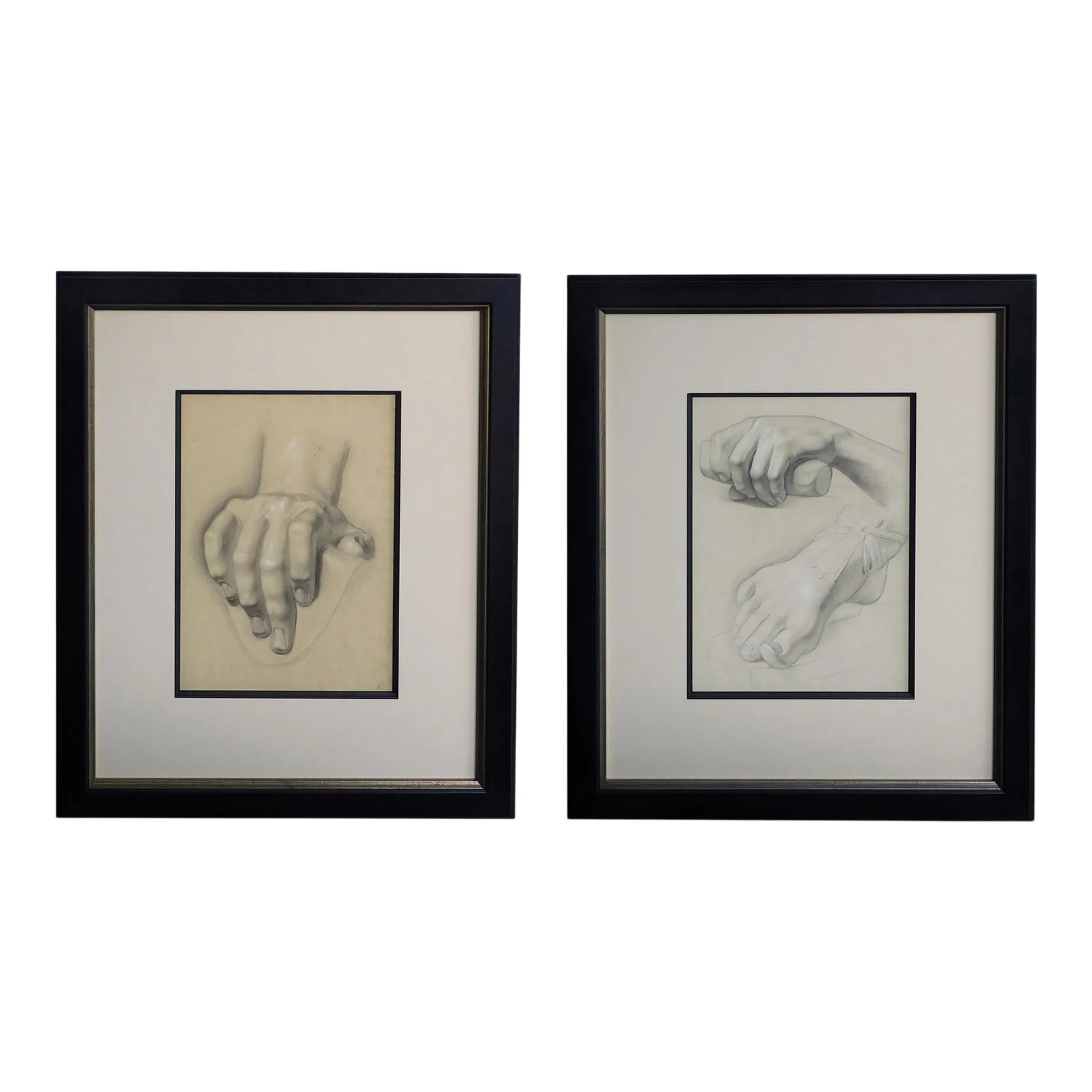 Early 20th Century Artist Graphite Study Drawings of Hands and a Foot ...