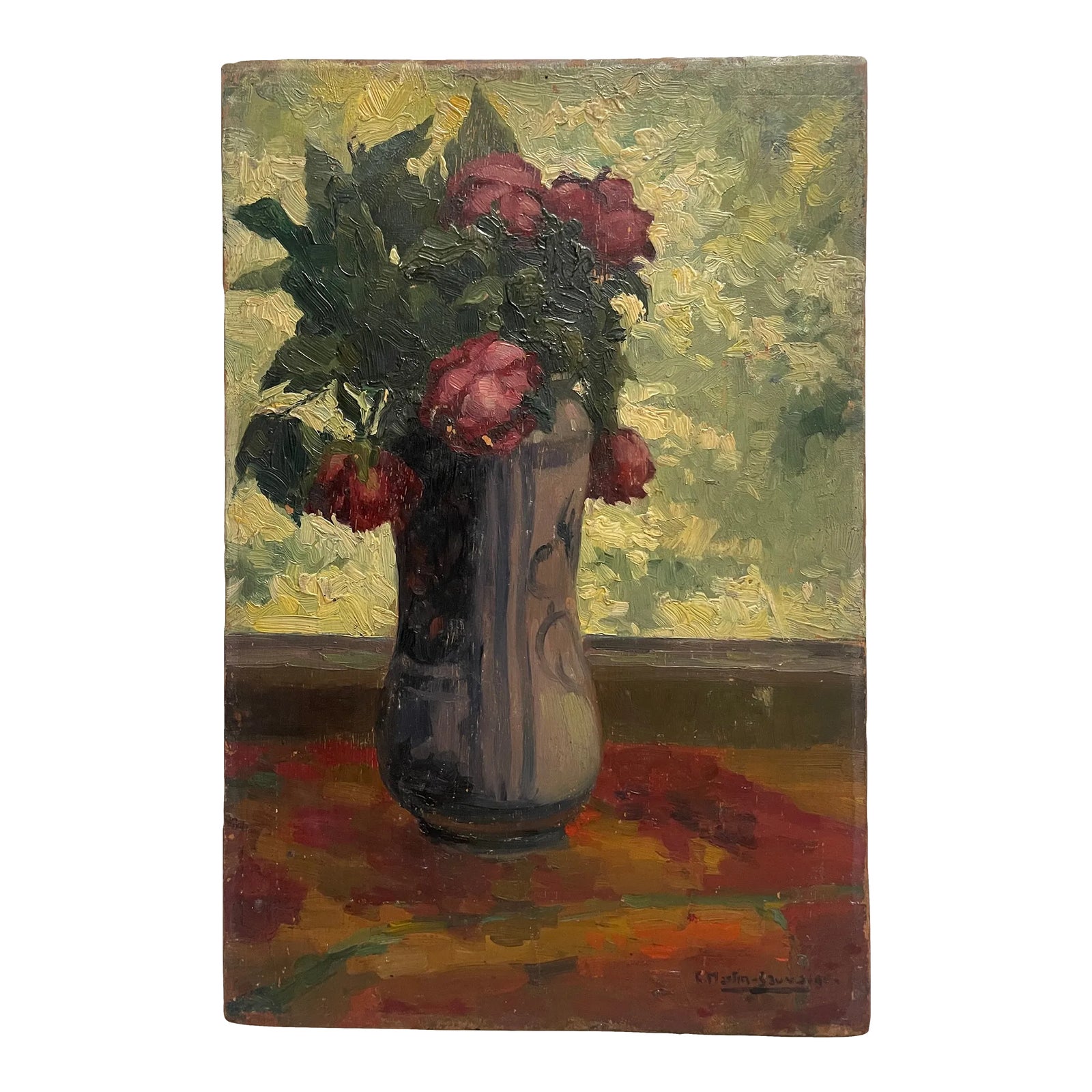 Painting Roses Against the Light 1947 Signed Martin Sauvaigo Oil ...