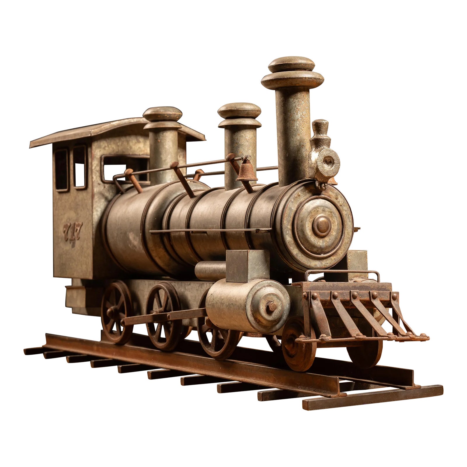 Early 20th Century Galvanized Steel Steam Locomotive Model on Track ...
