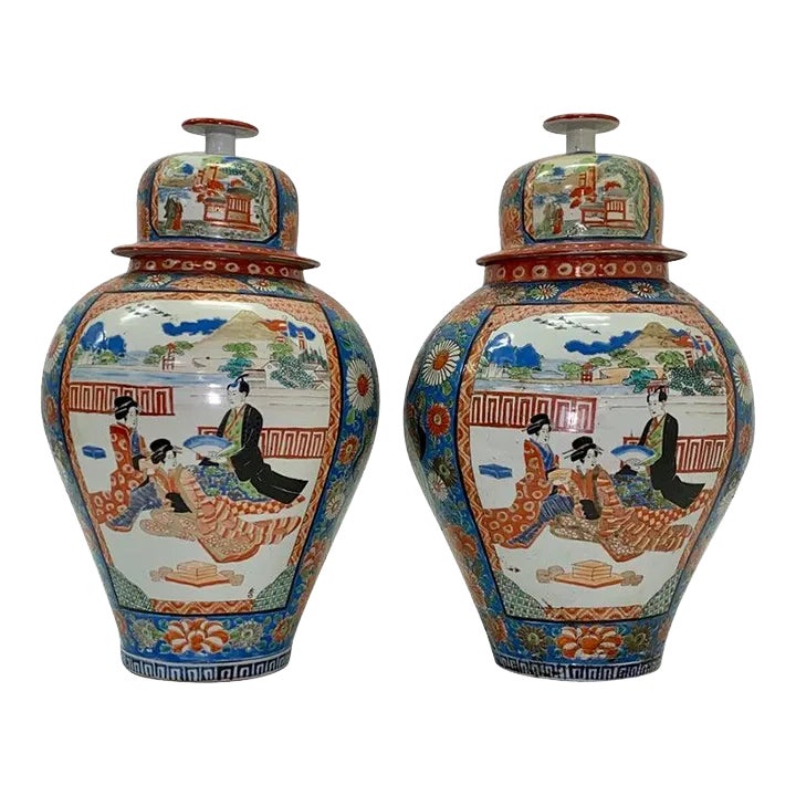19th Century Large Japanese Imari Ginger Jars- Set of 2 | Chairish