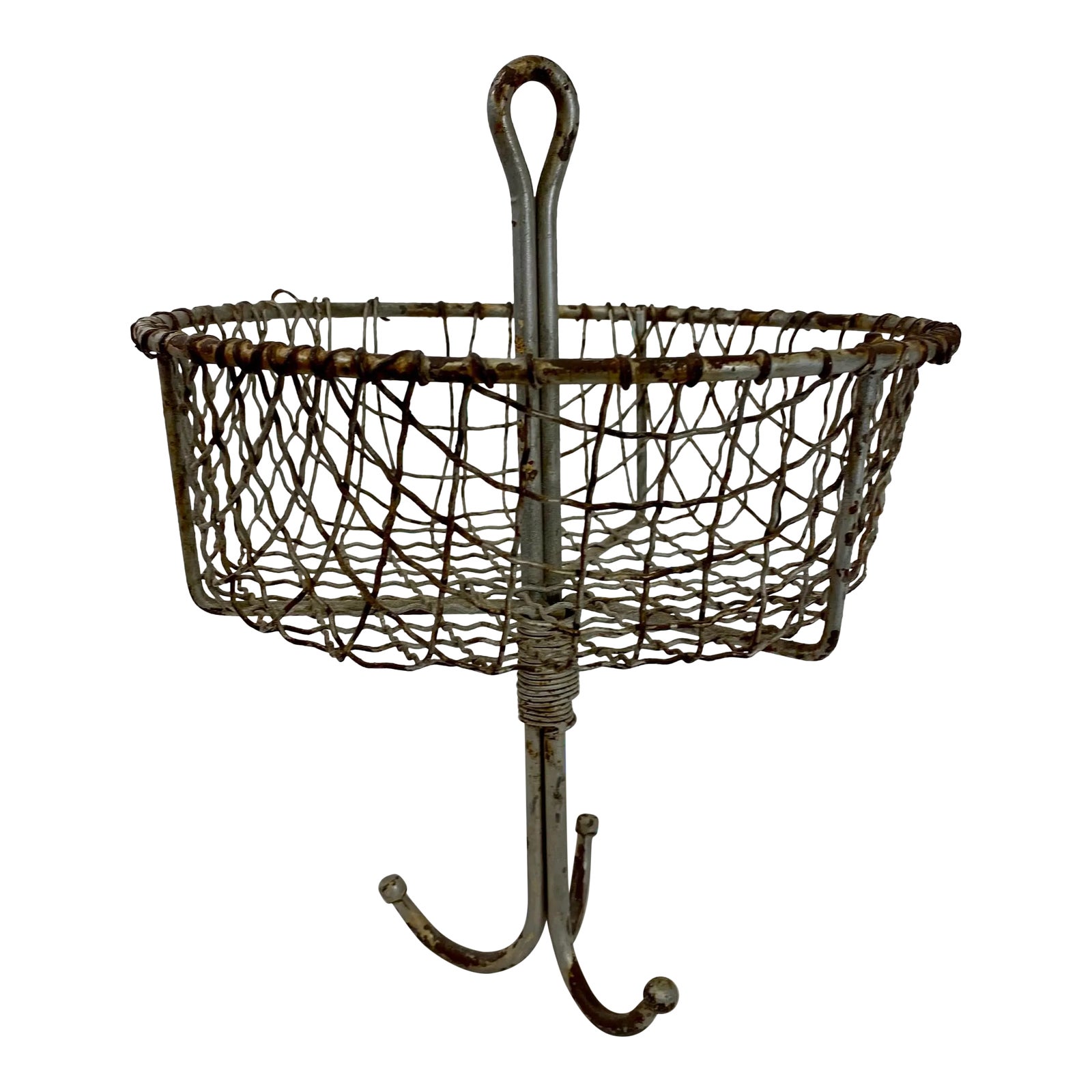 Vintage Rustic Hanging Metal Miners Basket With Hooks From England ...